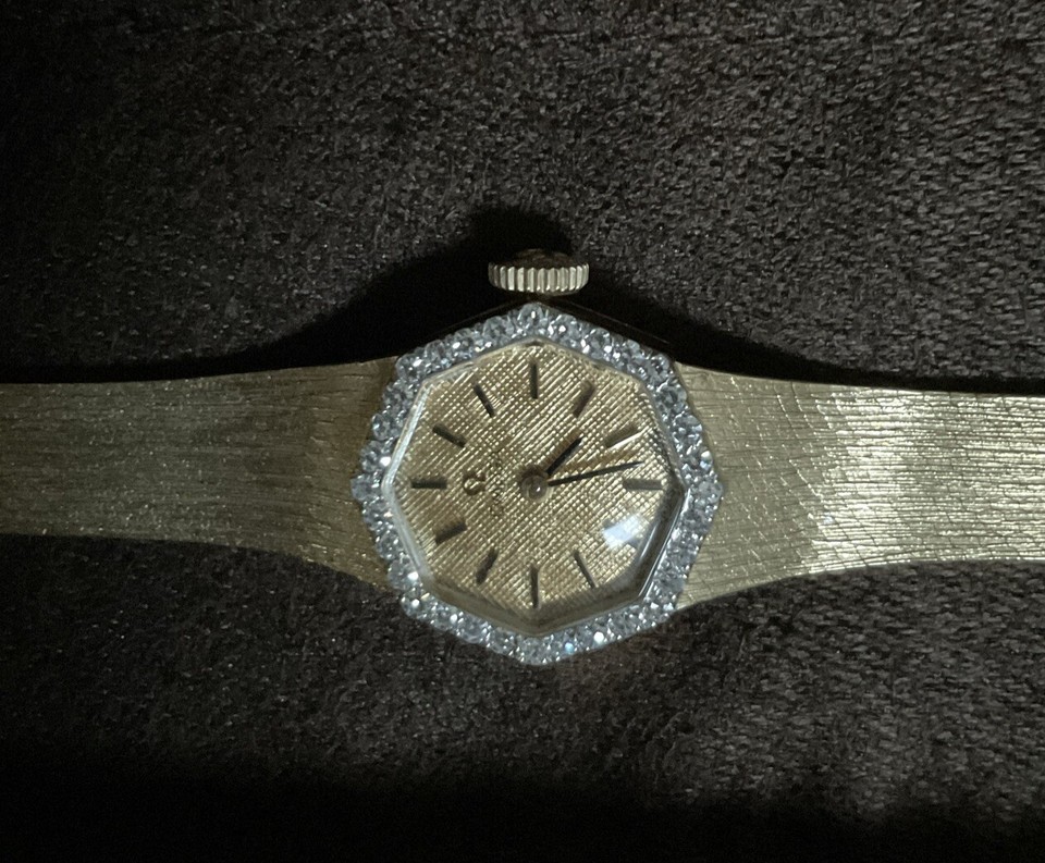 Ladies 14k Solid Yellow Gold Omega Watch -Rare Octagon Factory Set ...