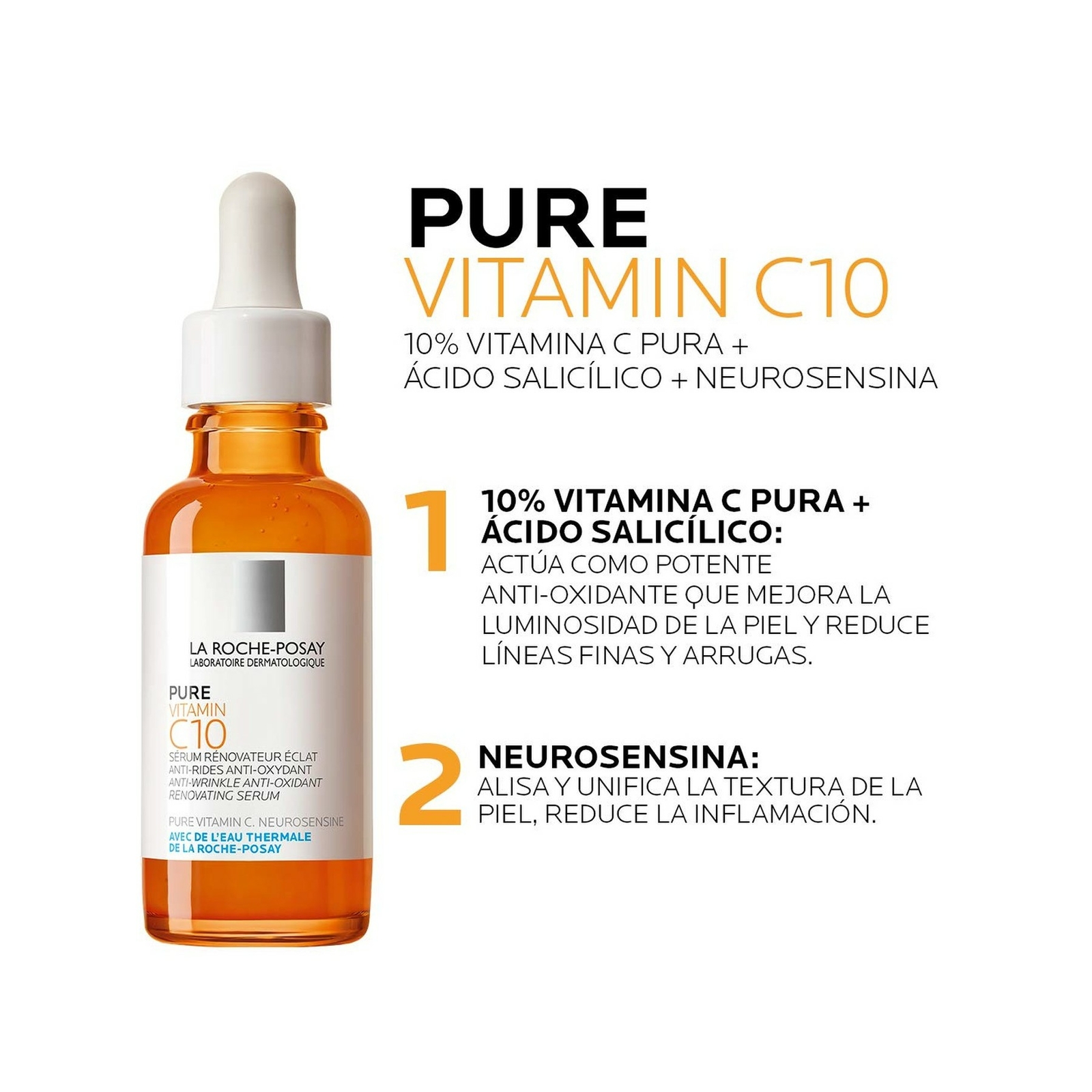 La Roche-Posay Pure Vitamin C Face Serum Hyaluronic Acid Salicylic Anti ...