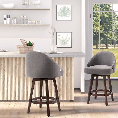 Fabric Bar stools Set of 2 Stools for Kitchen Counter with Nailhead ...