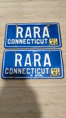 Pair of Vintage 1962 Connecticut Vanity License Plates w/ Metal Year ...
