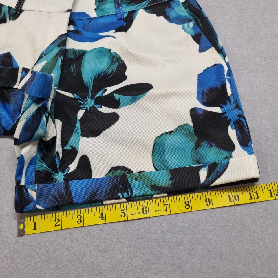 Portmans Blue Floral Tailored Shorts AU 8 Euro Summer Holiday Easy Care ...