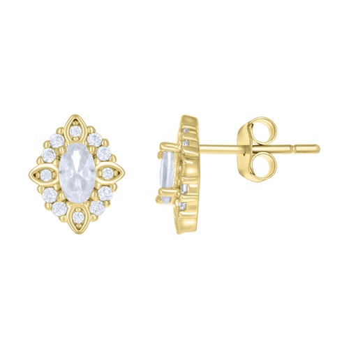 925 Jaune Plaqué Or Marquise Coupe Zircone Femmes Pointu Ovale Halo ...