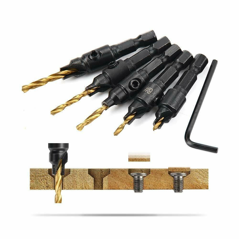 12x HSS Countersink Drill Bit 1/4" Hex Shank Woodworking Pilot Screw ...