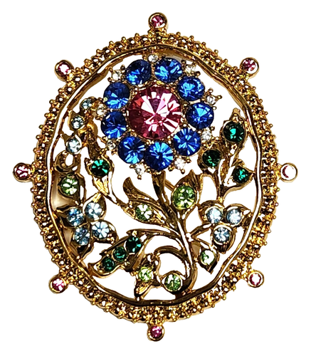 NIB Trifari 1998 Multicolor Rhinestone Flower Oval Shape Brooch 2" x 1 ...