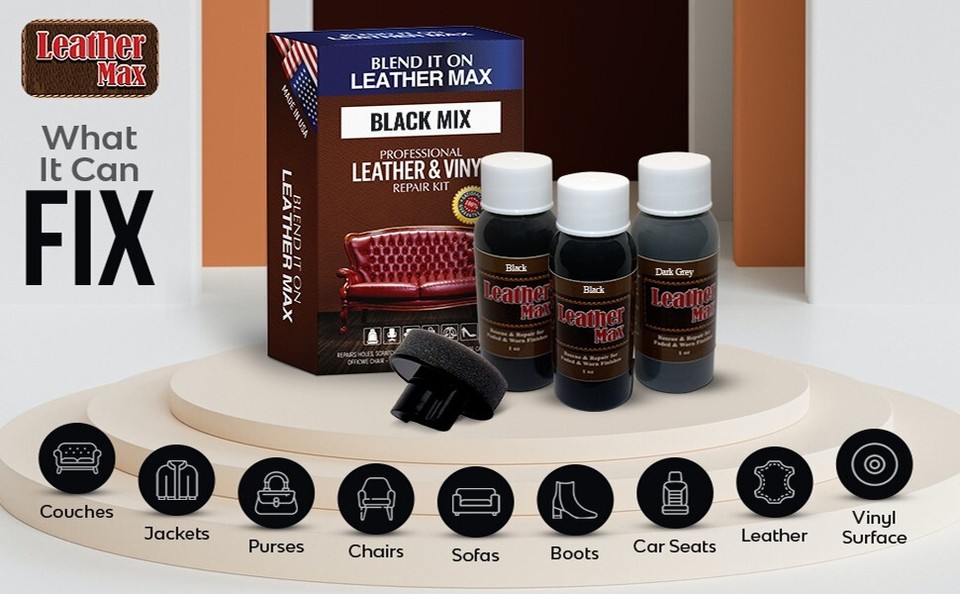 Leather Max Black Mix Vinyl and Leather Repair Kit - for Your Furniture ...