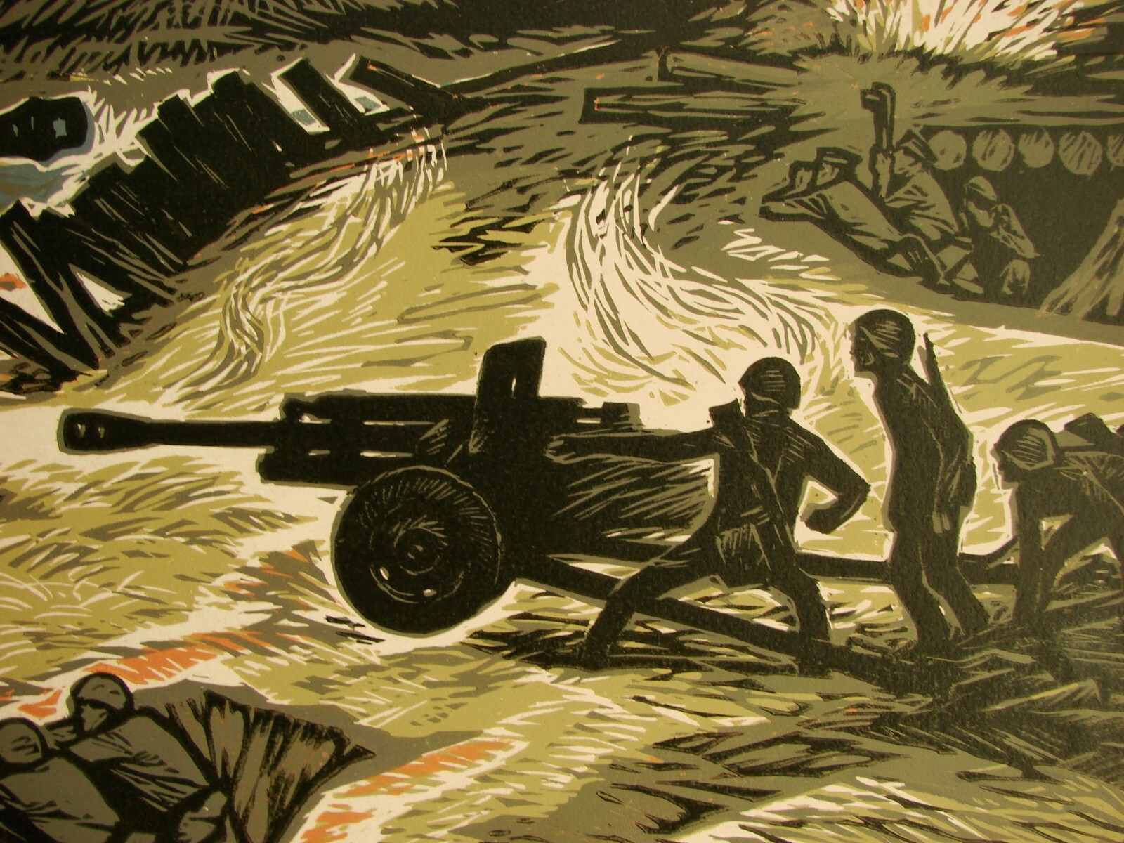 Ukrainian Soviet USSR Linocut engraving tank soldier battle fight WW2 ...