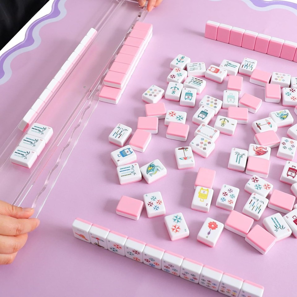 160 Pink Engraved American Mahjong Game Set with Carrying Bag and ...