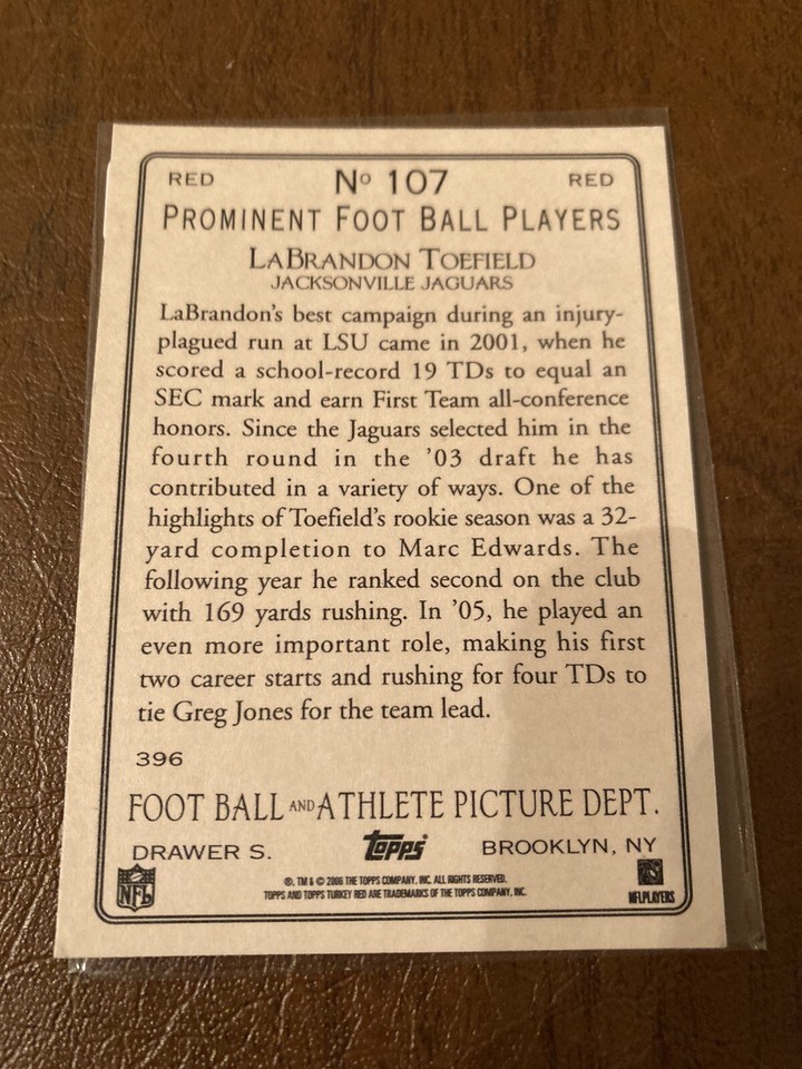 2006 Topps Turkey Red Football Red #107 LaBrandon Toefield | eBay