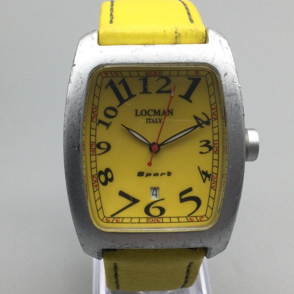Locman Italy Sport Watch Men 26mm Silver Tone Yellow Leather Band New ...