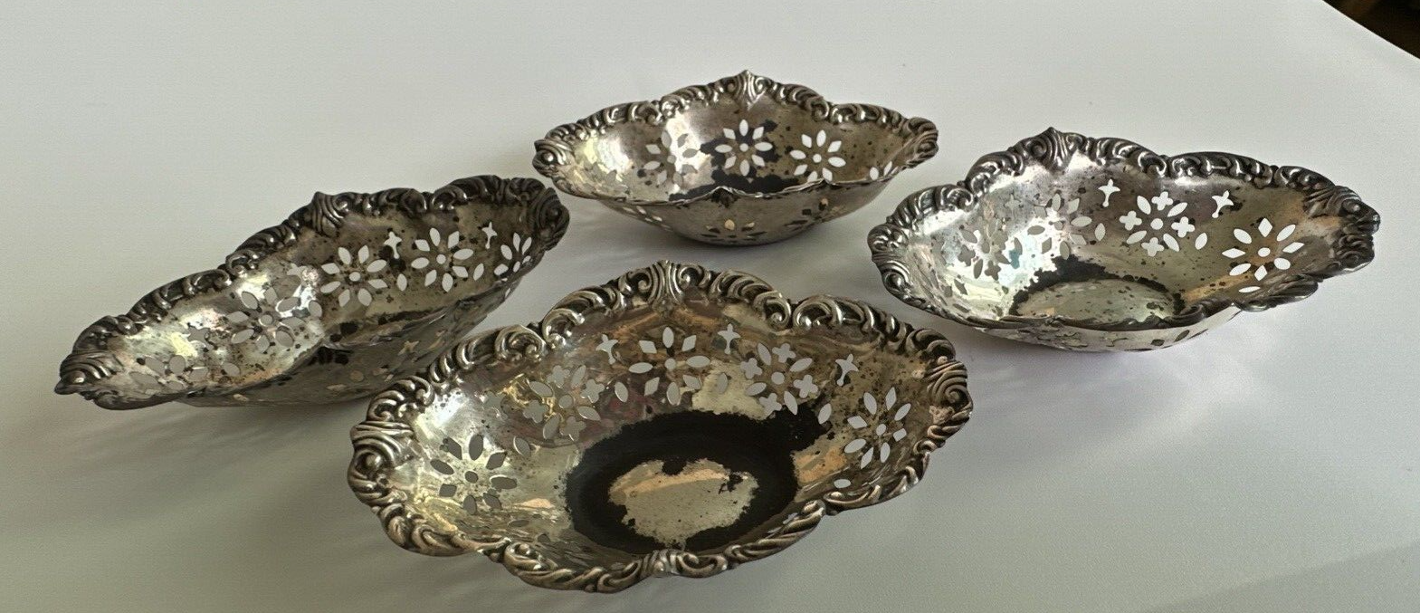 4 Antique 1880th Hyman Berg Chicago Sterling Silver Reticulated Bowls ...