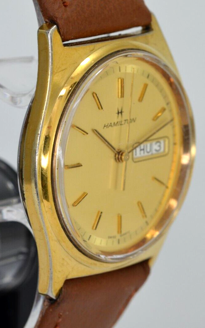 Vintage HAMILTON Champagne 9956 Swiss Made Quartz Gold tone Day Date ...