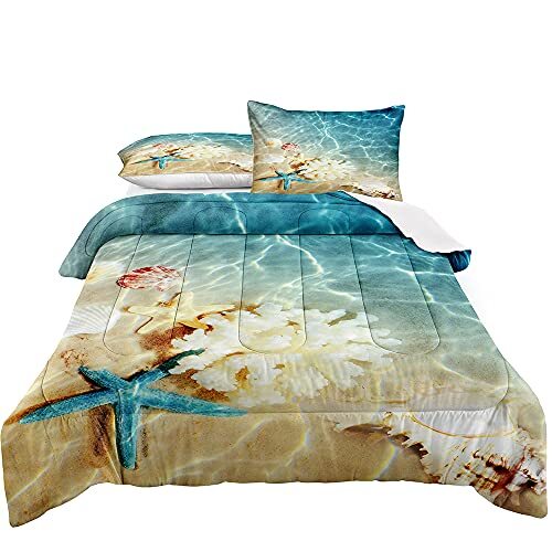 Ocean Beach Comforter Set Blue Bedding Set Teal Coastal Nature Theme ...