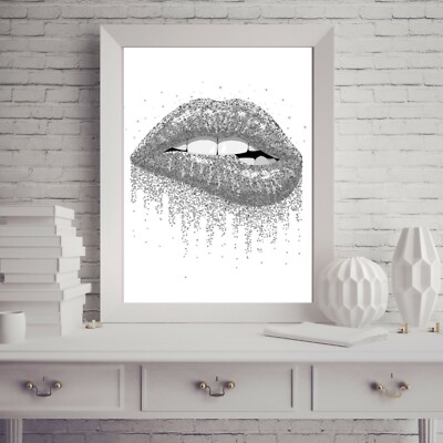 silver Lips PRINT picture glitter makeup Fashion PICTURE A4 Wall Art ...