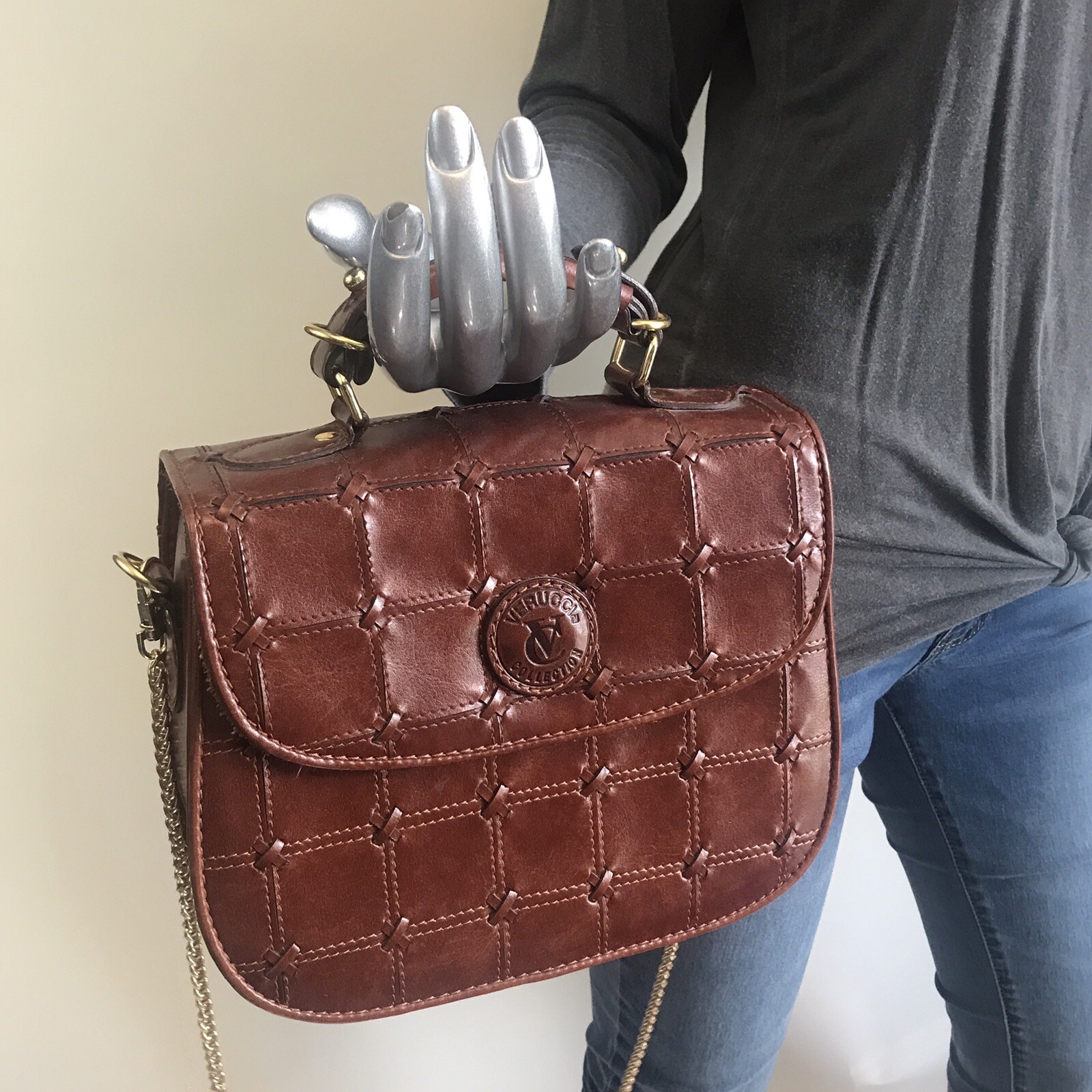 Verucci Collection Brown Leather Crossbody Bag Purse … - Gem