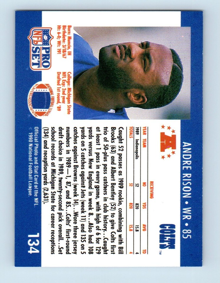 1990 Pro Set Andre Rison Indianapolis Colts #134 | eBay