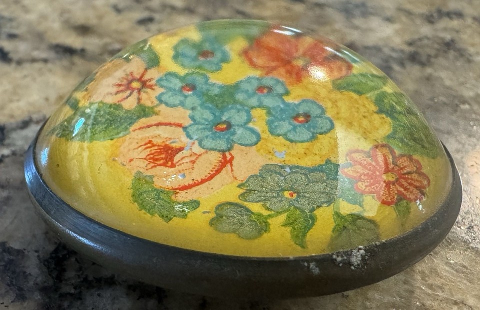 ANTIQUE BRIDLE ROSETTE Pin Flowers Domed Glass EQUESTRIAN Yellow ...