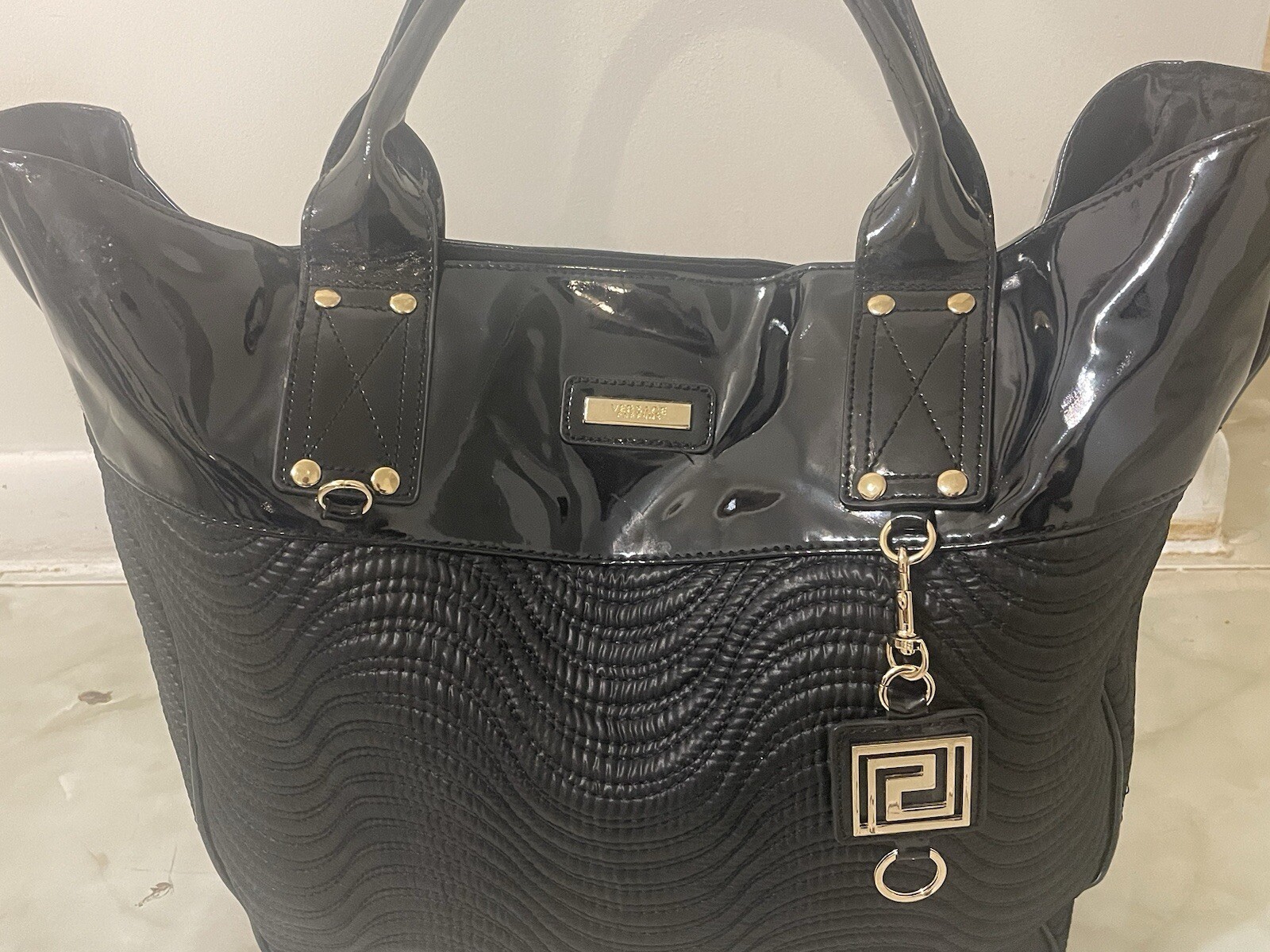 Versace Perfume Large Tote Bag Black Patent Trim | eBay