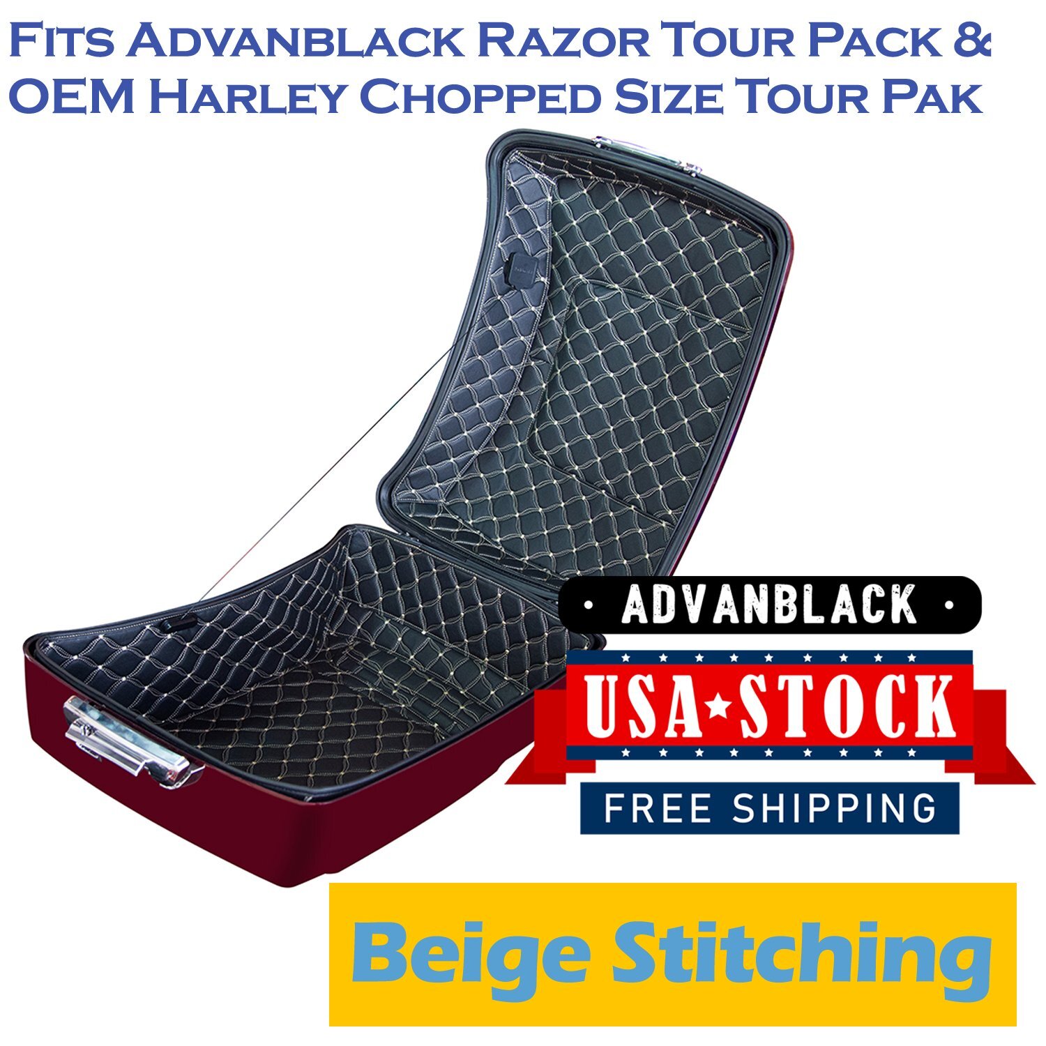 Tour Pack Liners Beige Stitching Fit Advanblack Razor/OEM Chopped Size ...