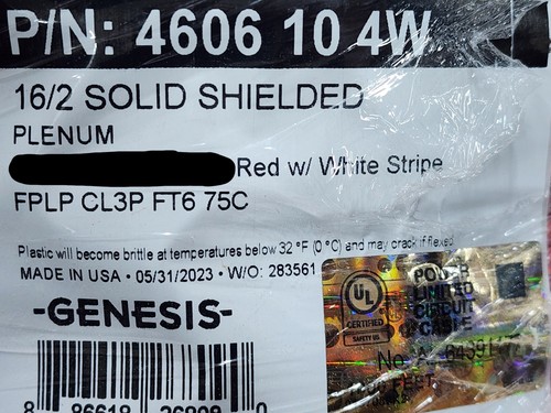 Genesis 4606 16/2C Solid Shield FPLP Fire Alarm Cable Red w/ White ...
