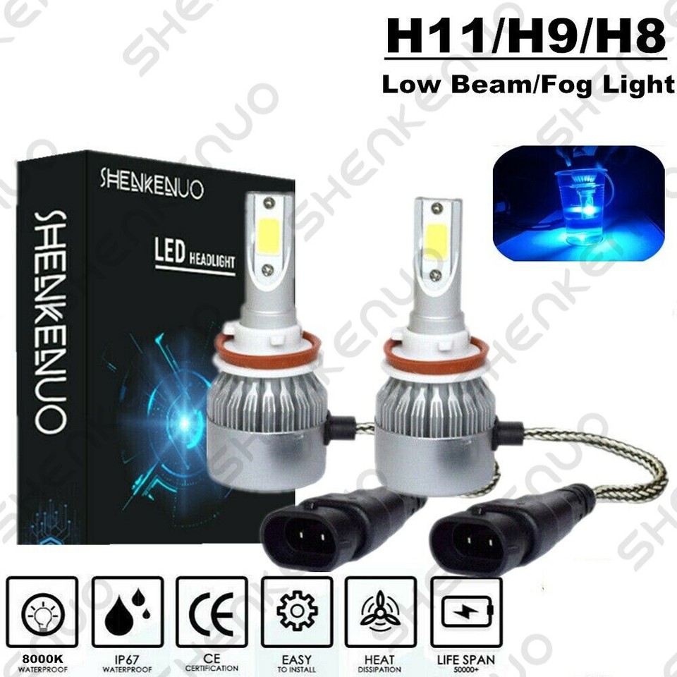 H8 H11 H16 Ice Blue 8000K COB LED Headlight Conversion Kit For High Low ...