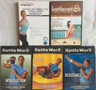 5 Kettlebell workout DVD lot Kettleworx Gin Miller Swing yourself fit ...