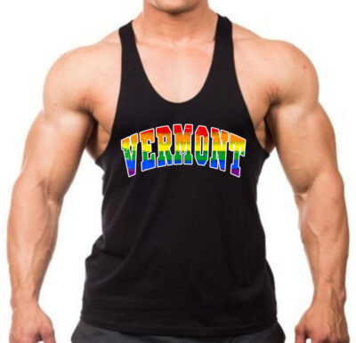 Men's Rainbow Vermont KT T77 Stringer Tank Top T-Shirt Gay Lesbian LGBT ...