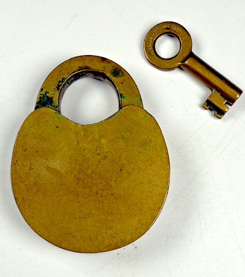 ANTIQUE WILSON BOHANNAN BRASS PADLOCK LOCK PAT. JUNE 25 BROOKLYN NY w ...