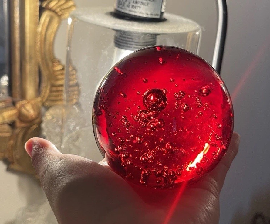 Vintage Ruby Red Glass Paperweight Ball with Controlled Bubbles | eBay
