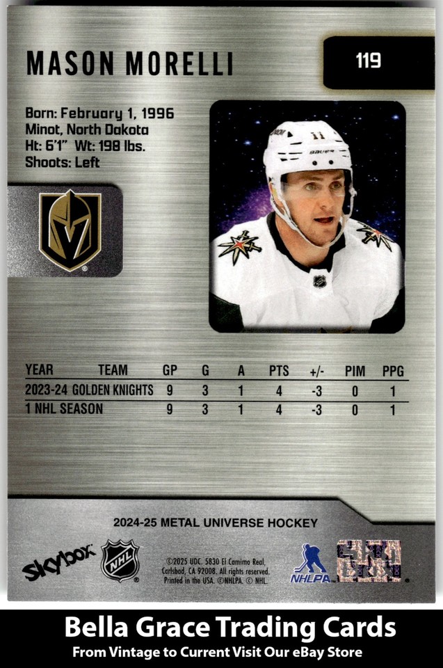 2024-25 SkyBox Metal Universe Mason Morelli #119 Vegas Golden Knights ...