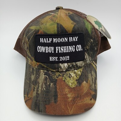 Half Moon Bay Cowboy Fishing Co Patch Hat Cap Strapback Camo Mesh Back ...