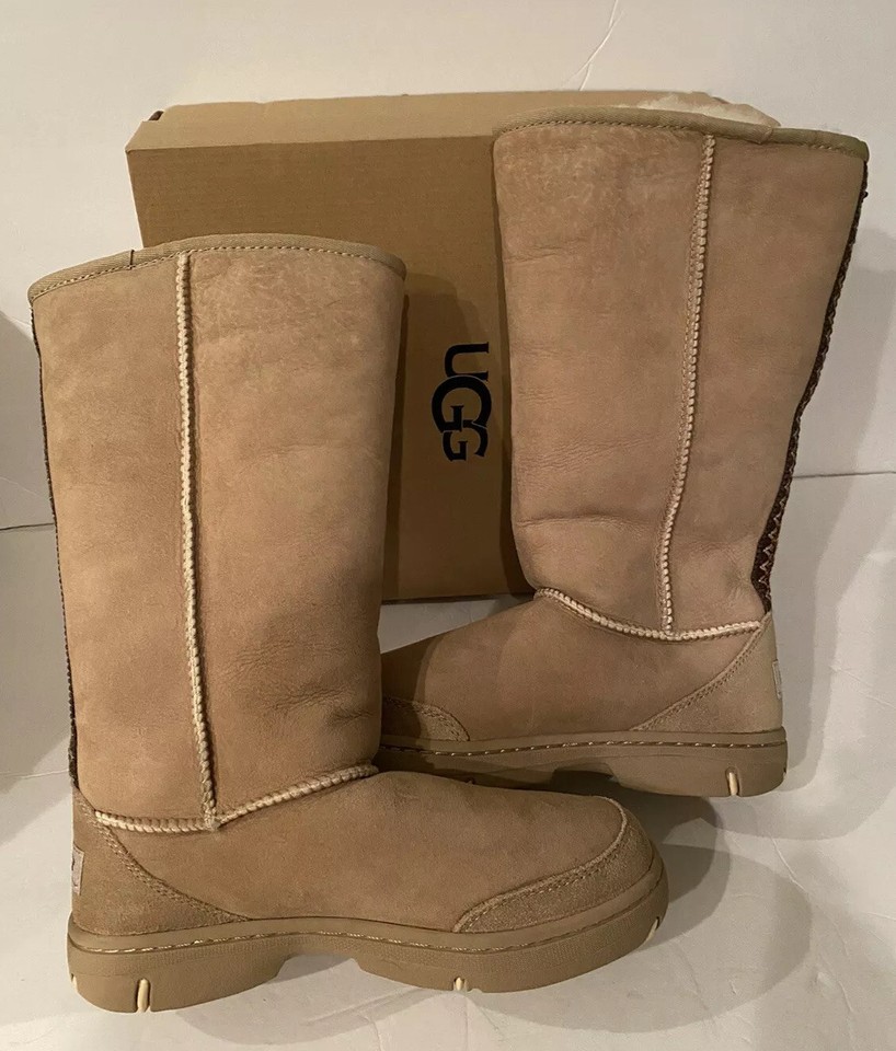 UGG Australia Ultimate Tall Braid Suede Sheepskin Shearling Sand Boot ...