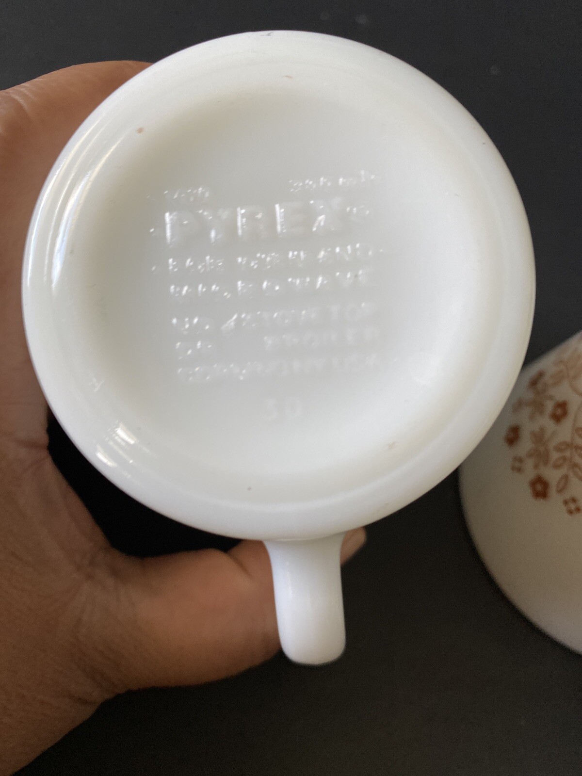 Vintage 2 Pyrex Milk Glass Coffee Cups with Brown Floral Image on Both ...