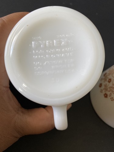 Vintage 2 Pyrex Milk Glass Coffee Cups with Brown Floral Image on Both ...