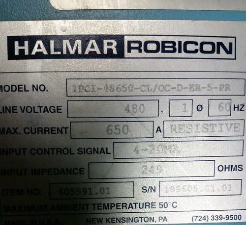 Halmar Robicon 1PCI-48650-cl/oc-d-ER-5-PR Power Controller 405591.01 ...