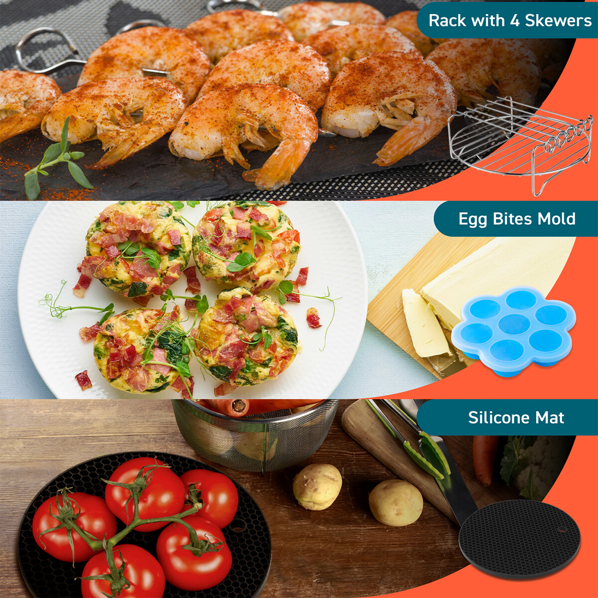 Air Fryer Accessories Set of 6 Pizza Pan Cake Pan Skewers Rack w ...