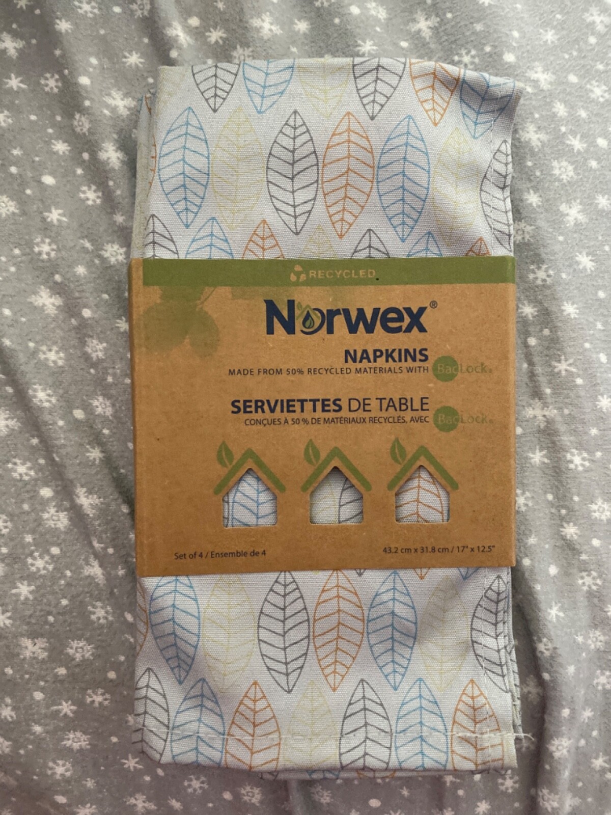 Norwex Napkins Set of 4 Gray Background with Leaf Print with BacLock | eBay