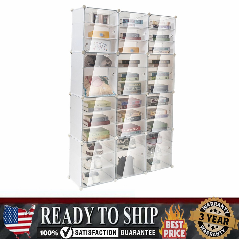 For 36 Pairs Shoes 12 Tiers Shoe Rack Box Organizer Stackable Cabinet ...