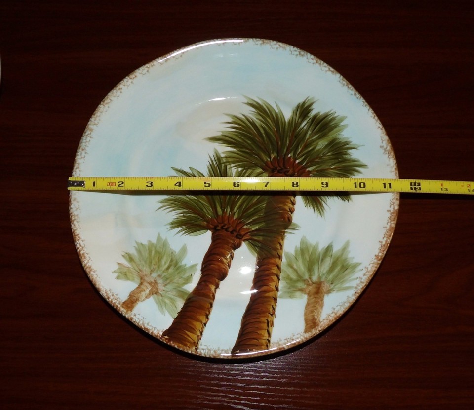 Set of 4 TABLETOPS Unlimited BAJA 11.5" Dinner Plates Palm Trees Hand ...