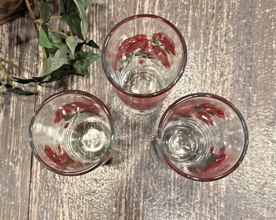 Crisa Red Roses Highball Glasses Set of 3 Vintage Crisa Libbey ...