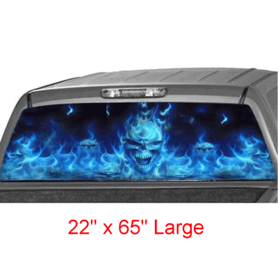Truck Pickup Rear Window Vinyl Decal Blue Flaming Skull Cool Sticker ...