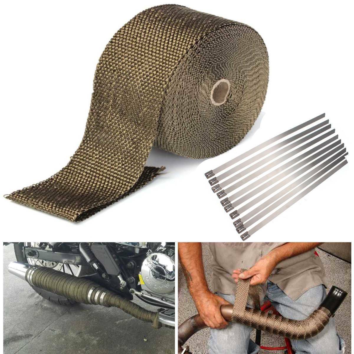 20M Titanium Gold Heat Wrap Tape Exhaust Insulating Downpipe Manifold ...