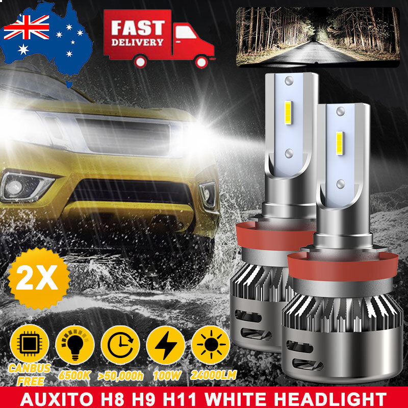 Pair H11/H8/H9 LED Headlight Kit Bulbs 100W 24000LM 6500K Globe High ...