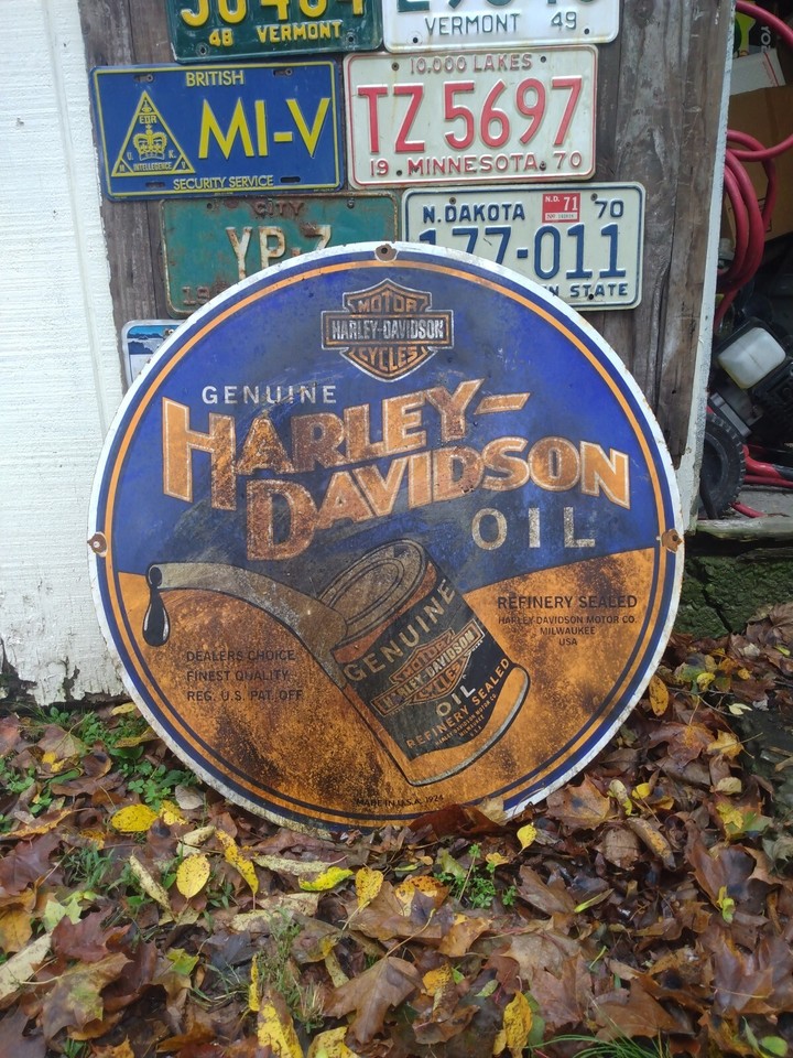 30 Inch Porcelain Enamel Metal Gas Service Station Sign Harley-Davidson ...