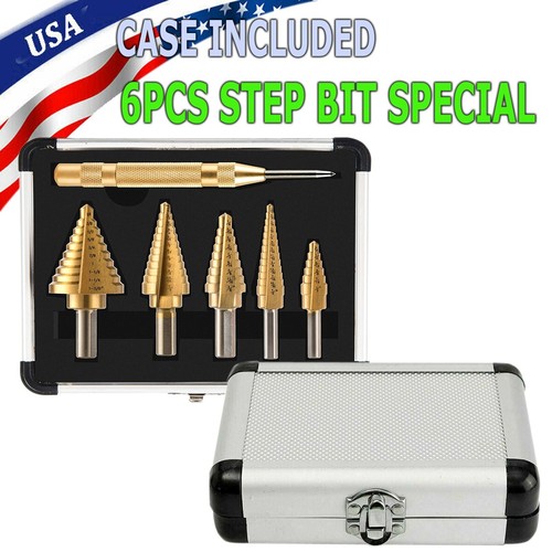 HSS 5PCS Titanium Step Drill Bit Set W Automatic Center Punch High ...
