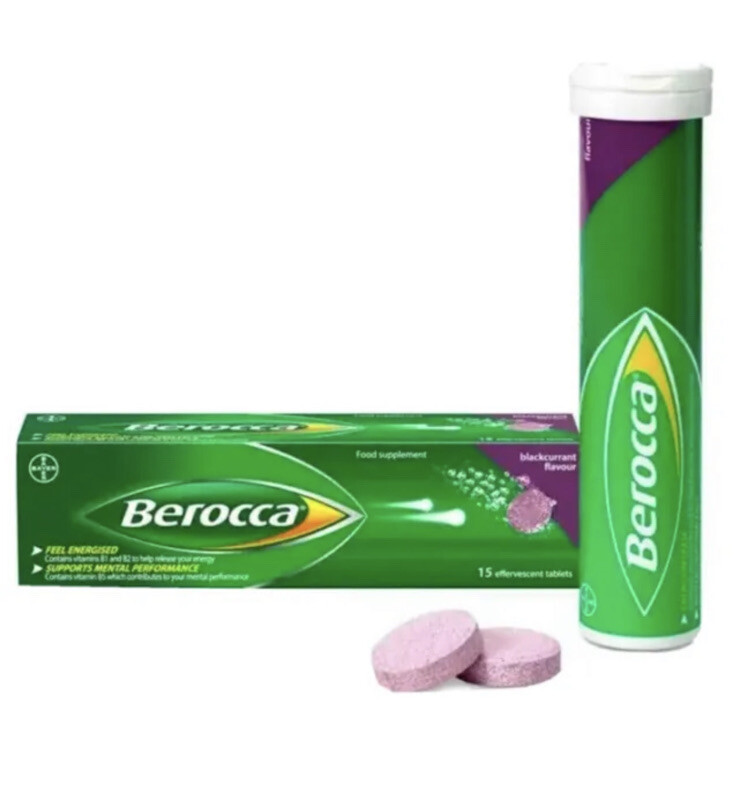 4 X 15 BEROCCA Blackcurrant Flavour Effervescent Energy Tablets Unboxed ...