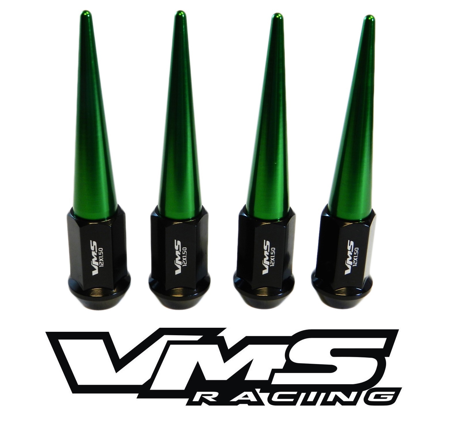 20PC TRUE SPIKE 112MM 12X1.5 FORGED STEEL LUG NUTS W/ GREEN EXTENDED ...