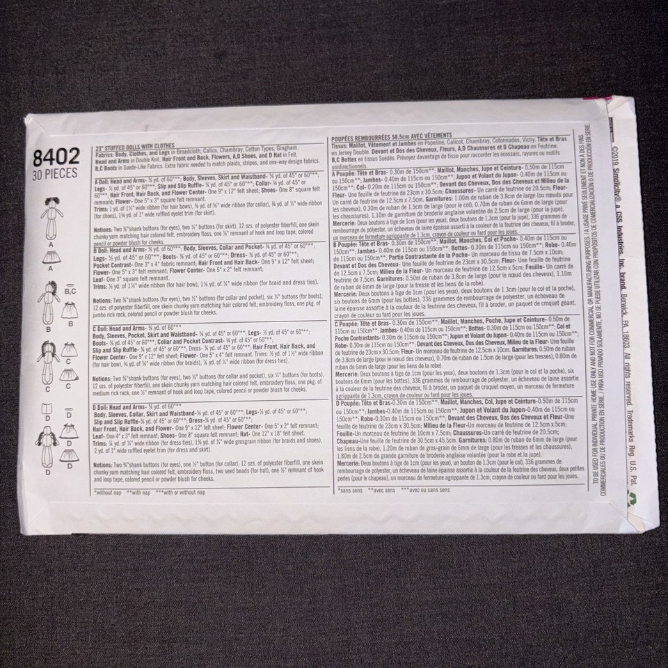 Simplicity Doll and Clothing Pattern 8402 Elaine Heigl Uncut Sewing ...