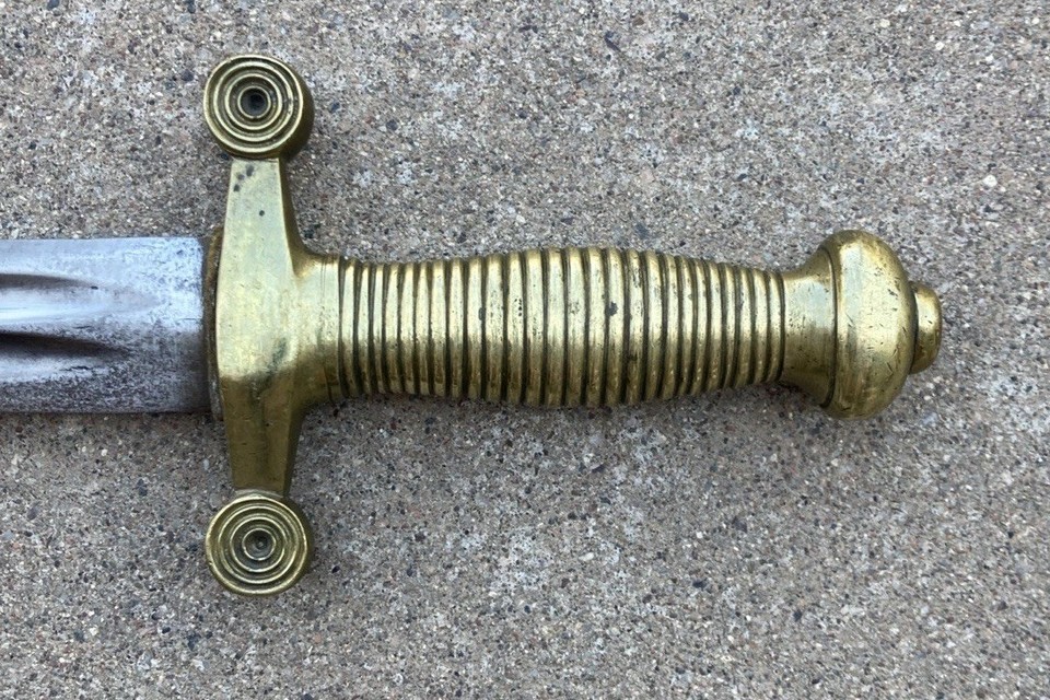 Fine Mid 19th C. European brass handled short sword, double fullers ...