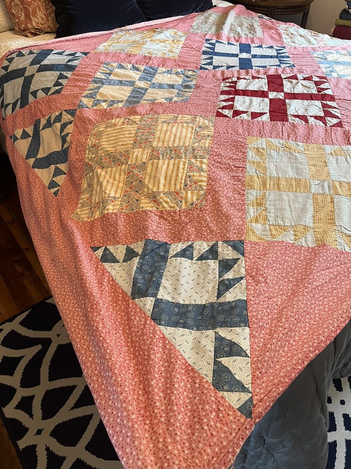 Vintage Antique Handmade Quilt Top Calico Patchwork Indigo Americana ...