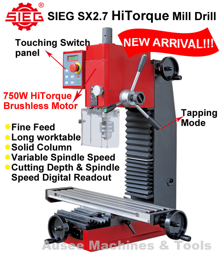 SIEG SX2.7L HiTorque Mill Drill 750W Brushless Motor Variable Speed ...
